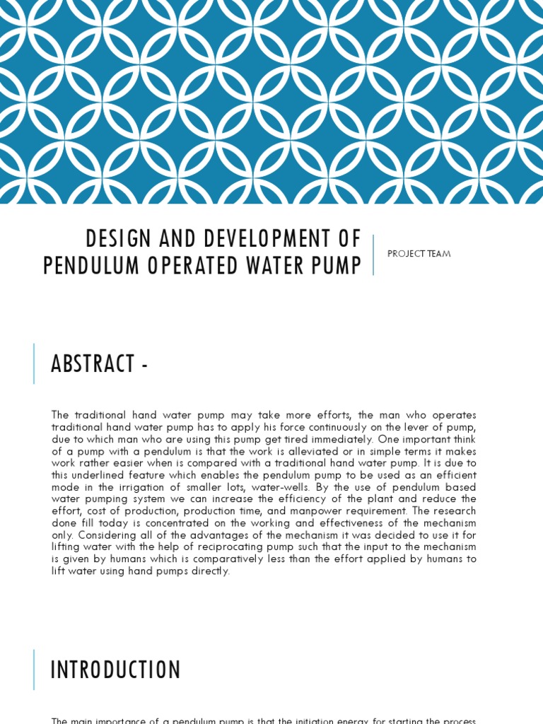 Design and Development of Pendulum Operated Water Pump | PDF | Pendulum ...