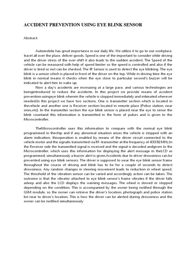 Vehicle Accident Prevention Using Eye Blink Sensor - SUSHANT | PDF ...