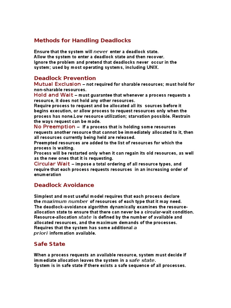 Methods For Handling Deadlocks | PDF | Algorithms And Data Structures | Algorithms