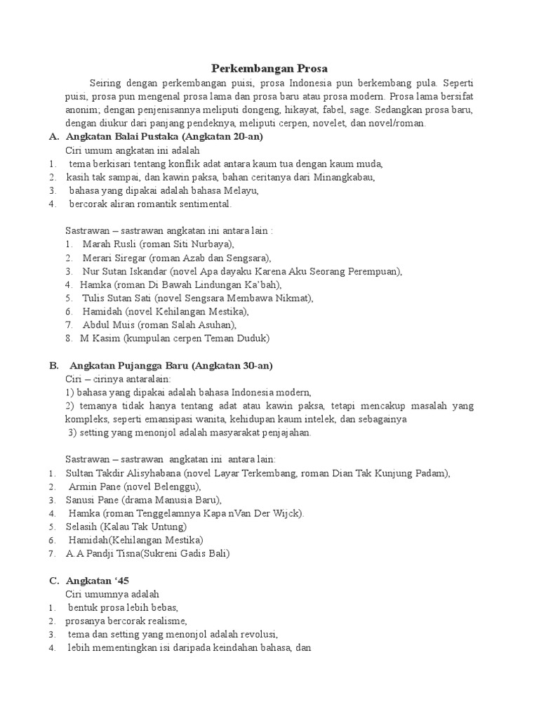 Perkembangan Prosa | PDF | Puisi | Fiksi Umum