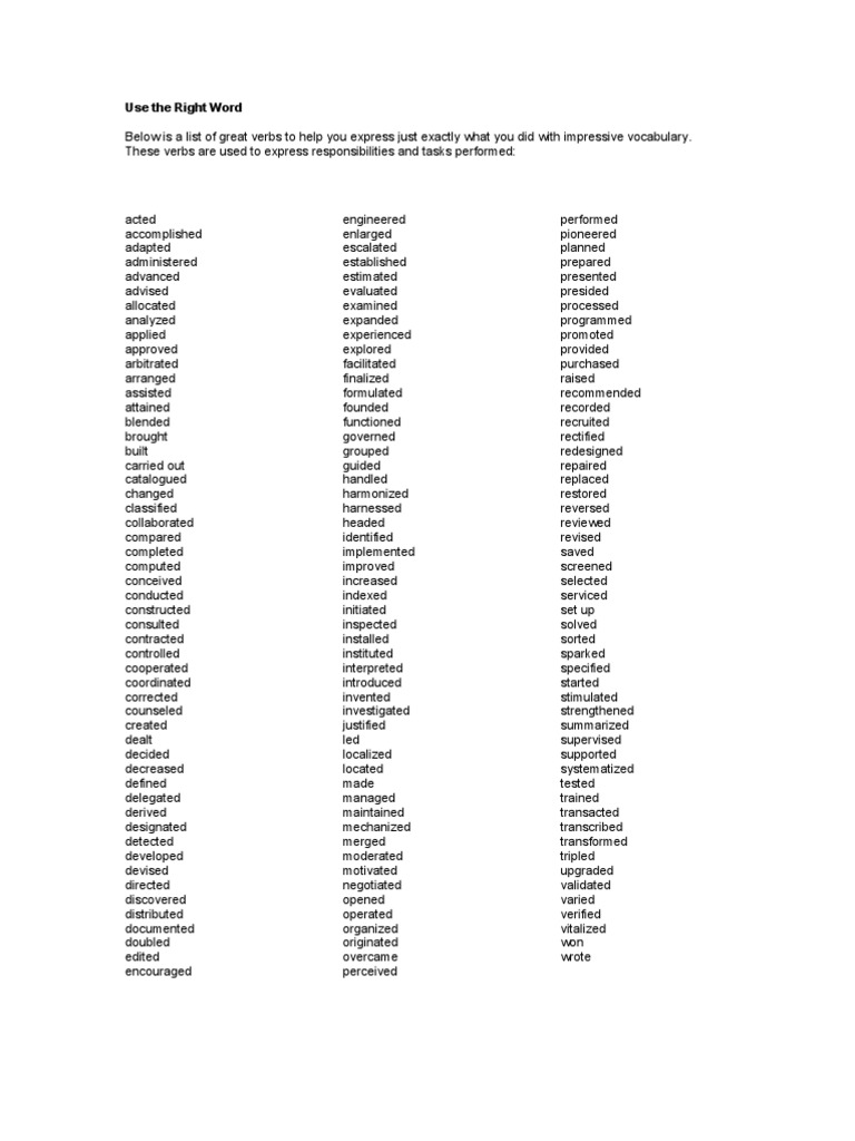 Powerful Verbs for Effective Communication | PDF | Cognition ...