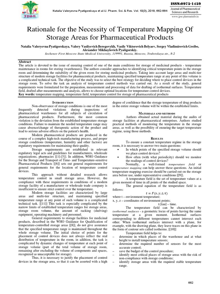 Mapping Temperature Fields in Pharmaceutical Storage Areas to Ensure ...