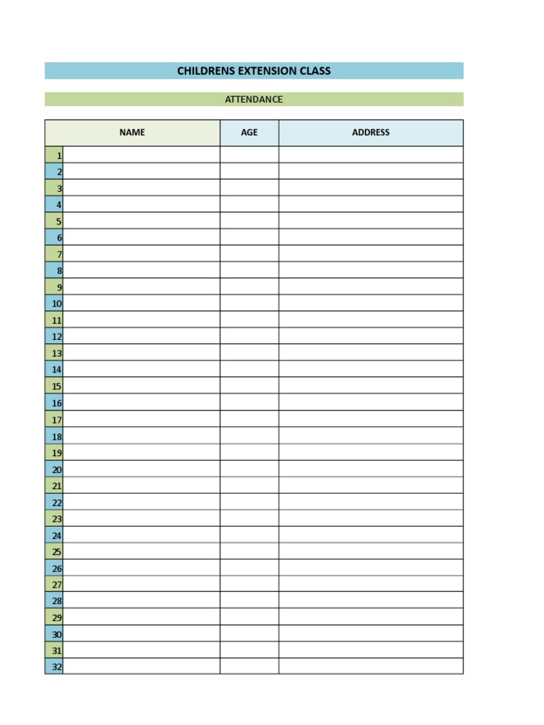 Childrens Extension Class: Attendance | PDF