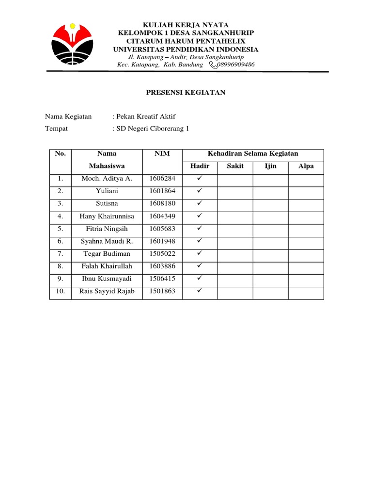 Presensi Kegiatan KKN | PDF