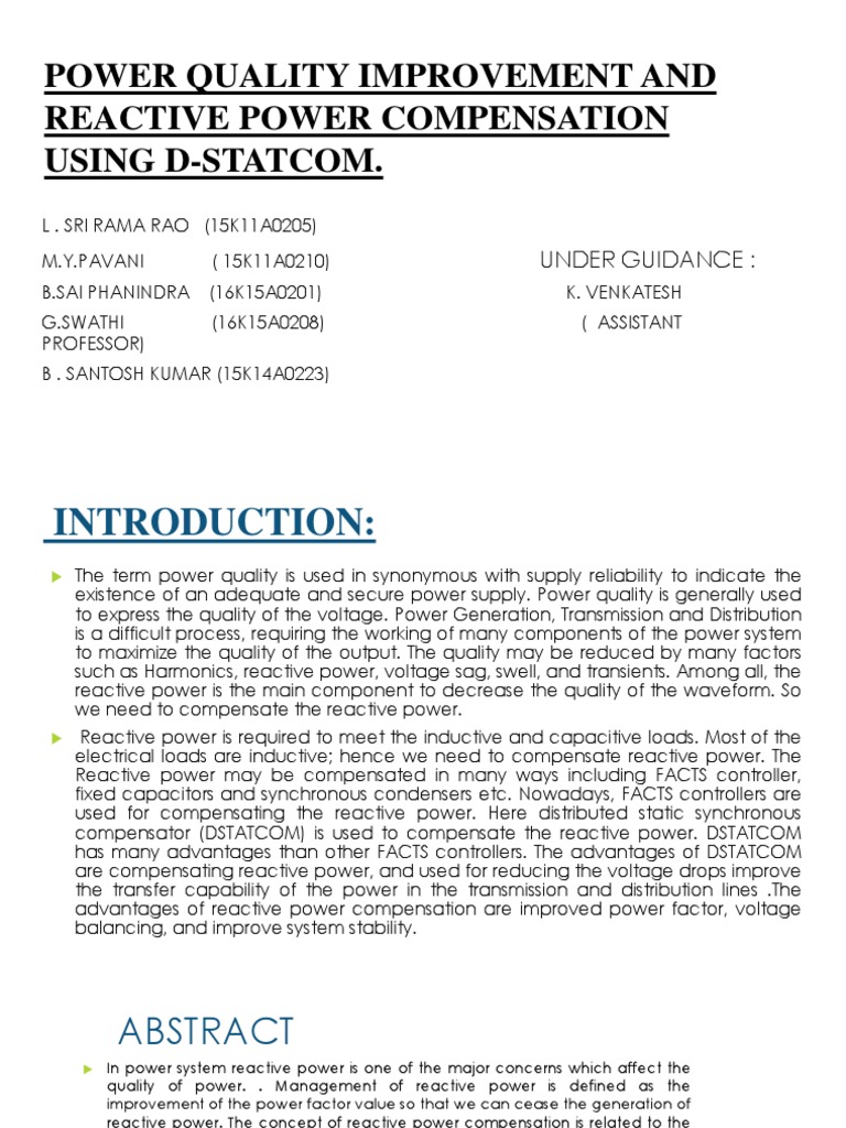Improve Power Quality and Reactive Power Compensation Using D-STATCOM | PDF | Ac Power ...