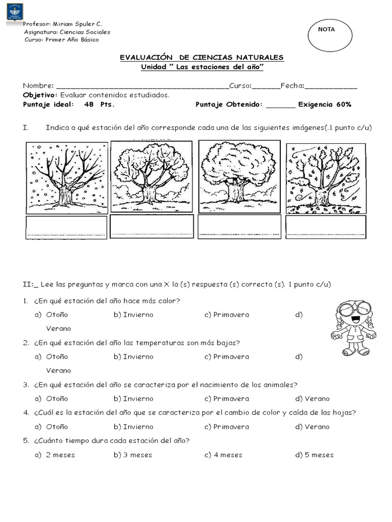 prueba ciencias naturales estaciones del año.docx | Verano | Naturaleza
