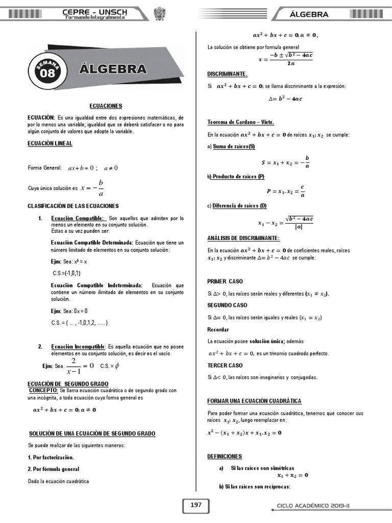 Libro de Álgebra | PDF | Ecuación cuadrática | Ecuaciones