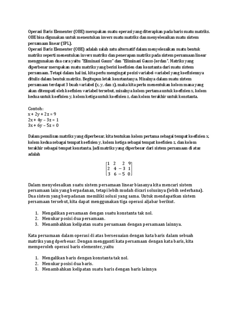 Operasi Baris Elementer Pada Matriks