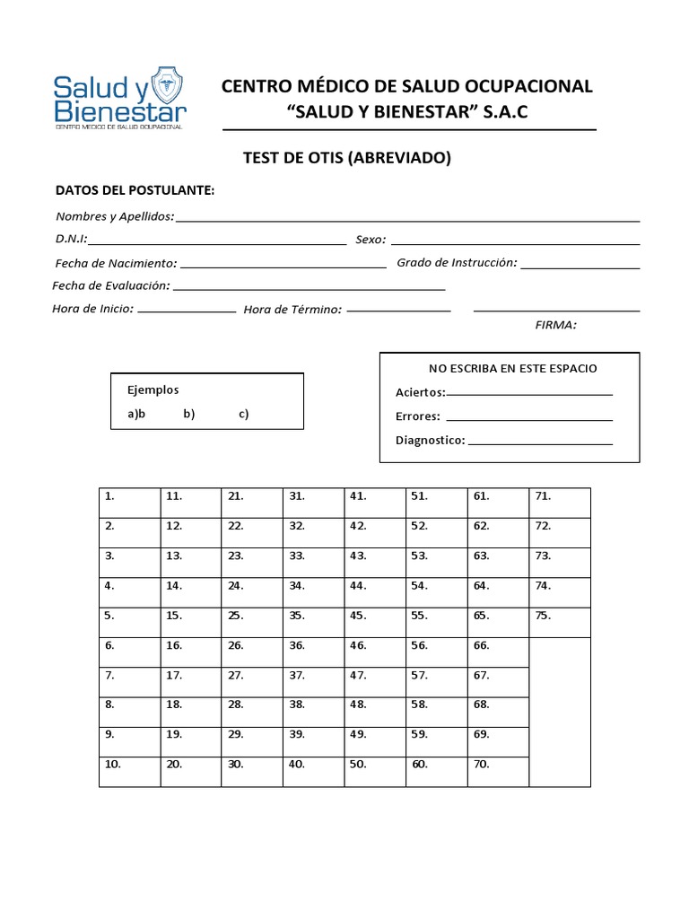 OTIS Hoja de Respuesta | PDF