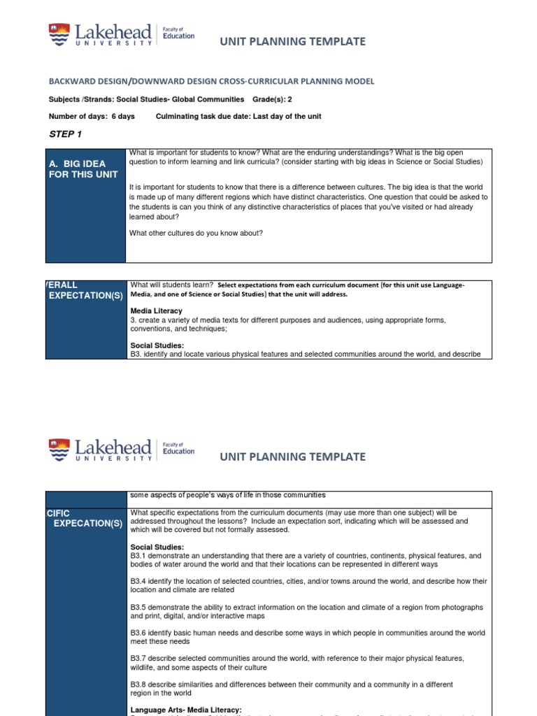 Backward Design Unit Plan Assignment 1 | PDF | Educational Assessment ...