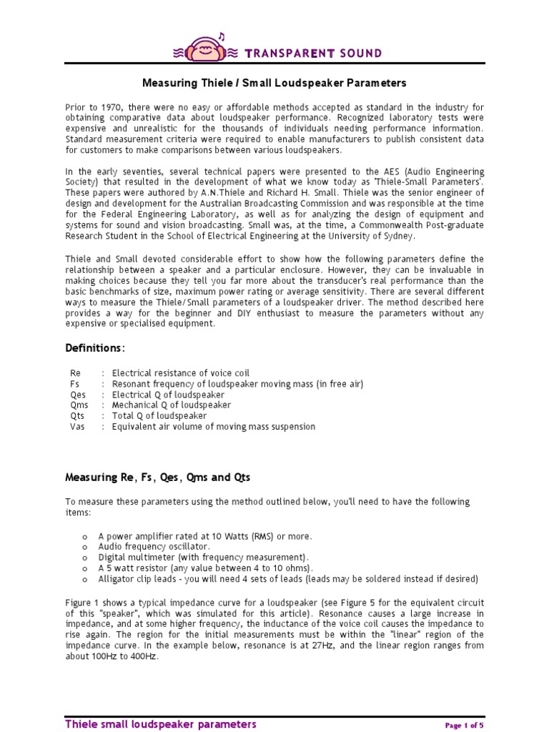Thiele Small Parameters Measurement | PDF | Loudspeaker | Electrical ...