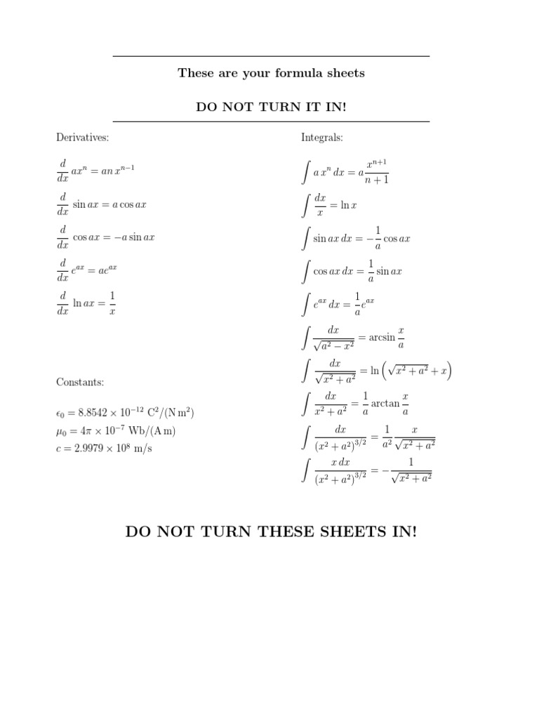 Physics 208 Formulas | PDF | Capacitor | Electrical Resistivity And ...
