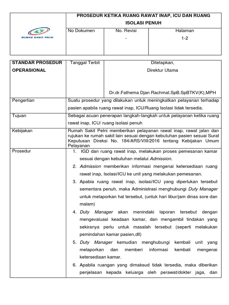 Prosedur Penanganan Ruang Penuh Rumah Sakit | PDF