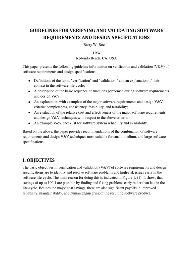 Guidelines For Verifying and Validating Software Requirements and Design Specifications | PDF ...
