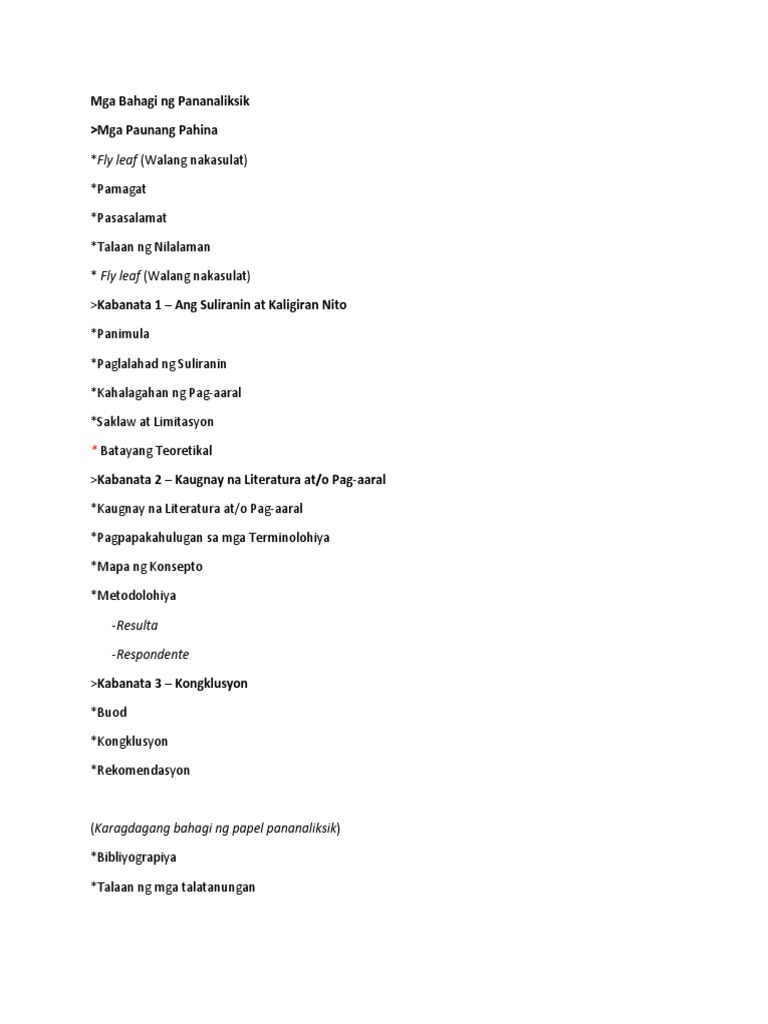 Mga Bahagi Ng Pananaliksik Pdf