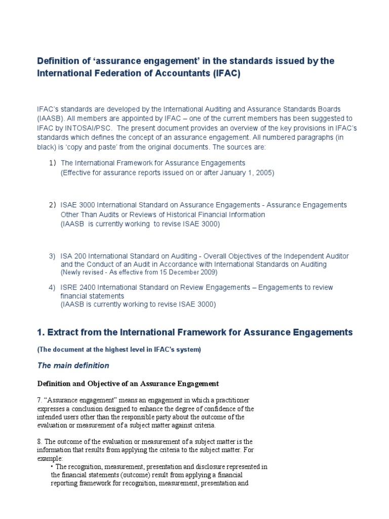 Definition of Assurance Engagement | PDF | Financial Audit | Internal ...