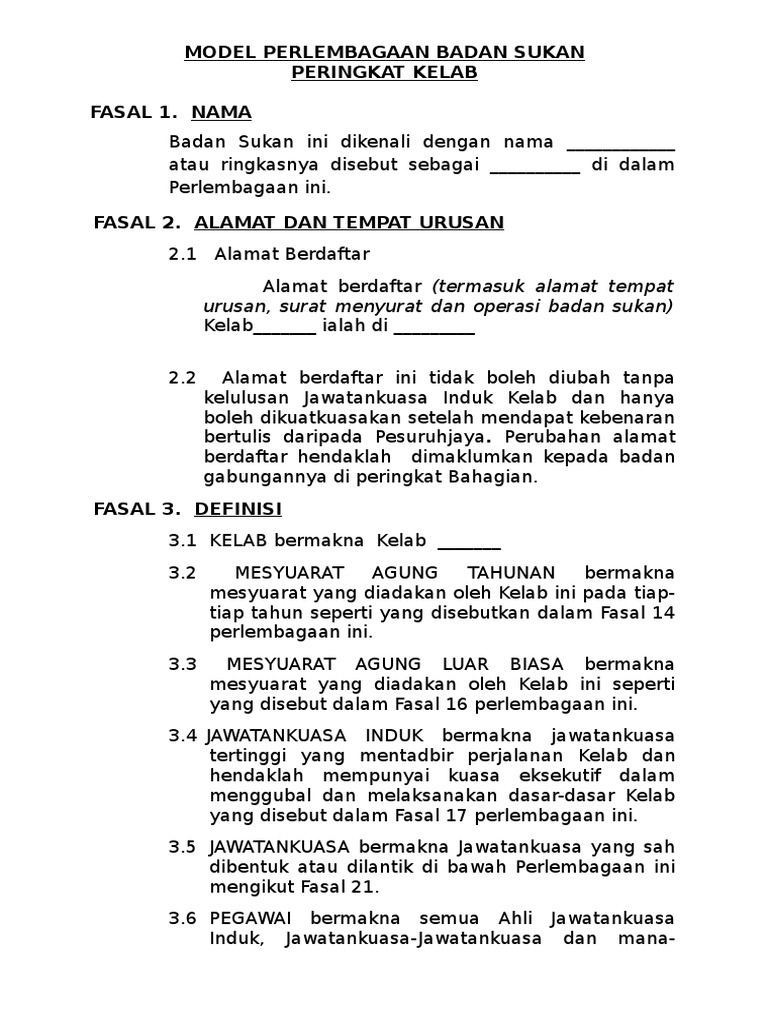 Contoh Perlembagaan KELAB | PDF