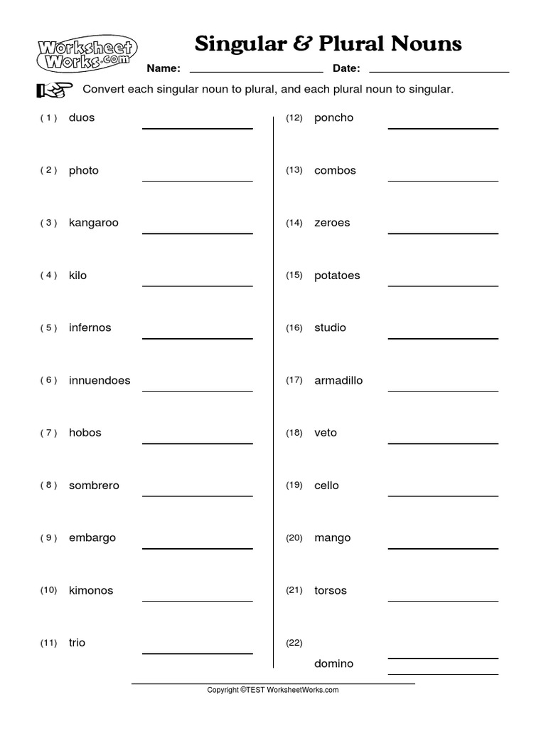 WorksheetWorks Singular Plural Nouns 7 | PDF | Language Mechanics ...