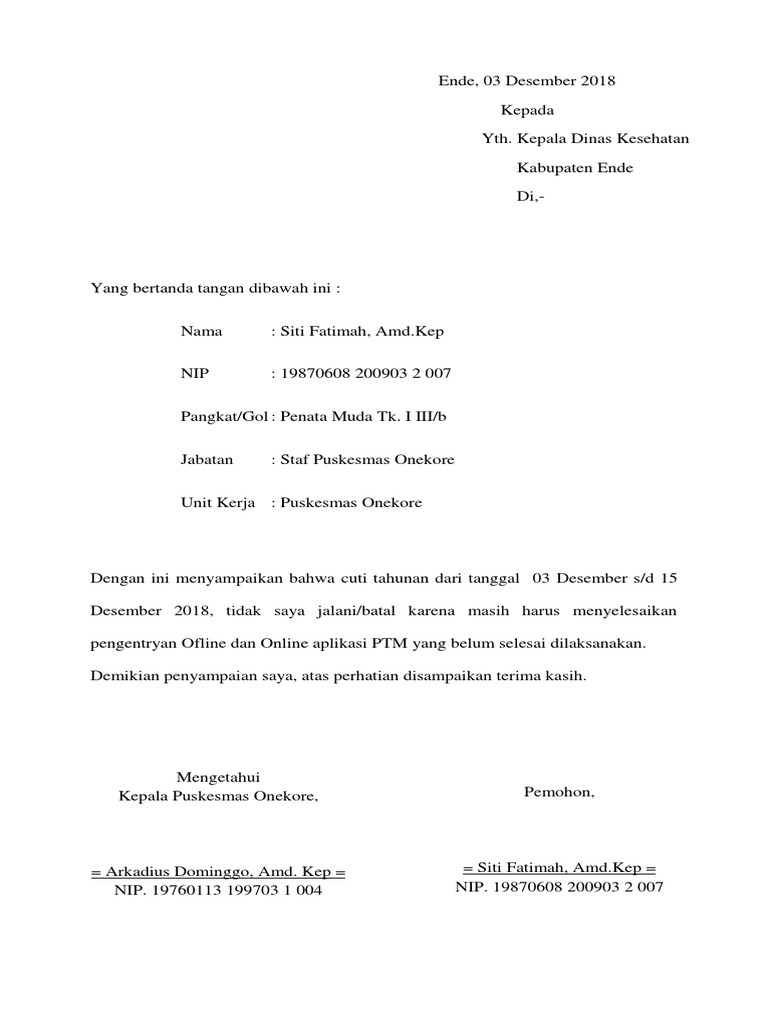 Surat Pembatalan Cuti | PDF