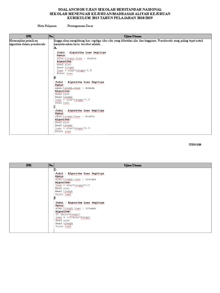 22-Soal Anchor USBN Pemrograman Dasar-K13-10 Soal | PDF