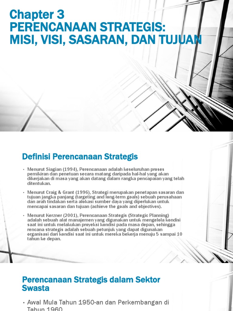 Chapter 3 - Perencanaan Strategis Misi, Visi, Sasaran, Dan Tujuan | PDF Chapter 3 - Perencanaan Strategis Misi, Visi, Sasaran, Dan Tujuan | PDF