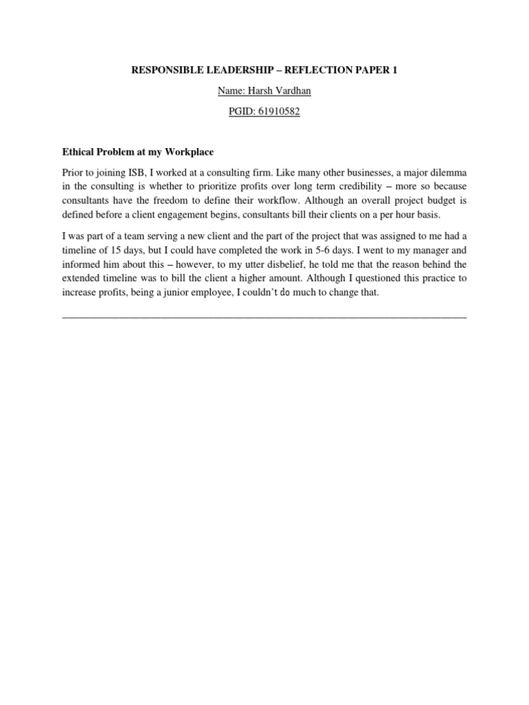 Responsible Leadership - Reflection Paper 1 | PDF | Business | Economies
