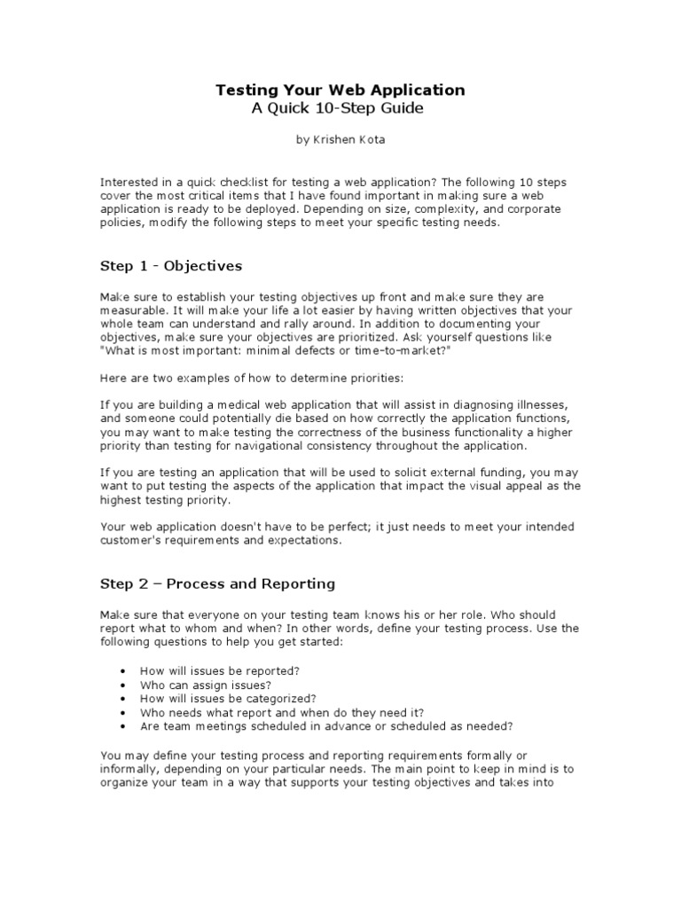 10 Steps in Testing Your Web Application | PDF | Html | Software Testing