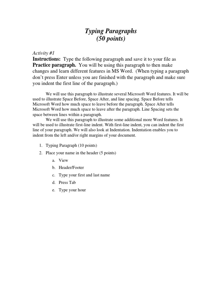 Typing Paragraphs Activity | PDF | Paragraph | Microsoft Word