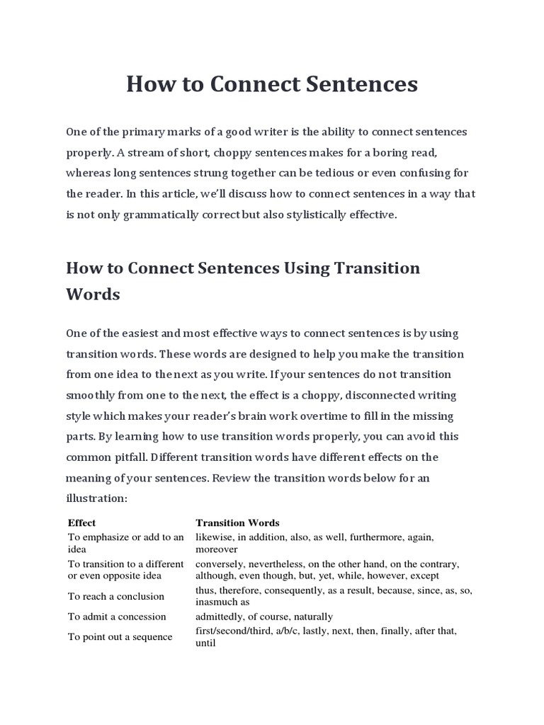 How To Connect Sentences | PDF | Sentence (Linguistics) | Cognition