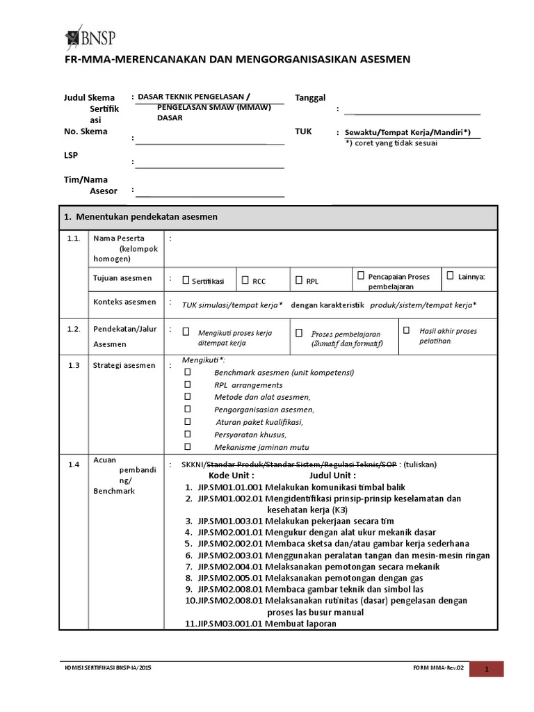 Form-Apl-02-Asesmen Mandiri Las 1 | PDF