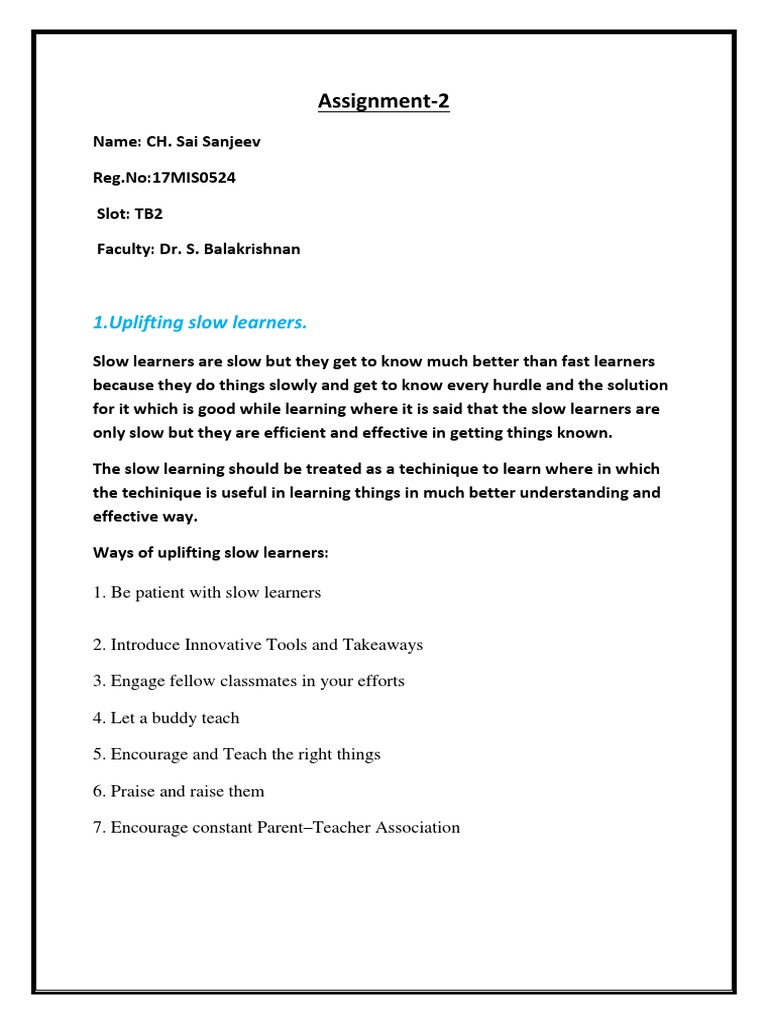 Assignment-2: 1.uplifting Slow Learners | PDF | Applied Psychology ... Assignment-2: 1.uplifting Slow Learners | PDF | Applied Psychology ...