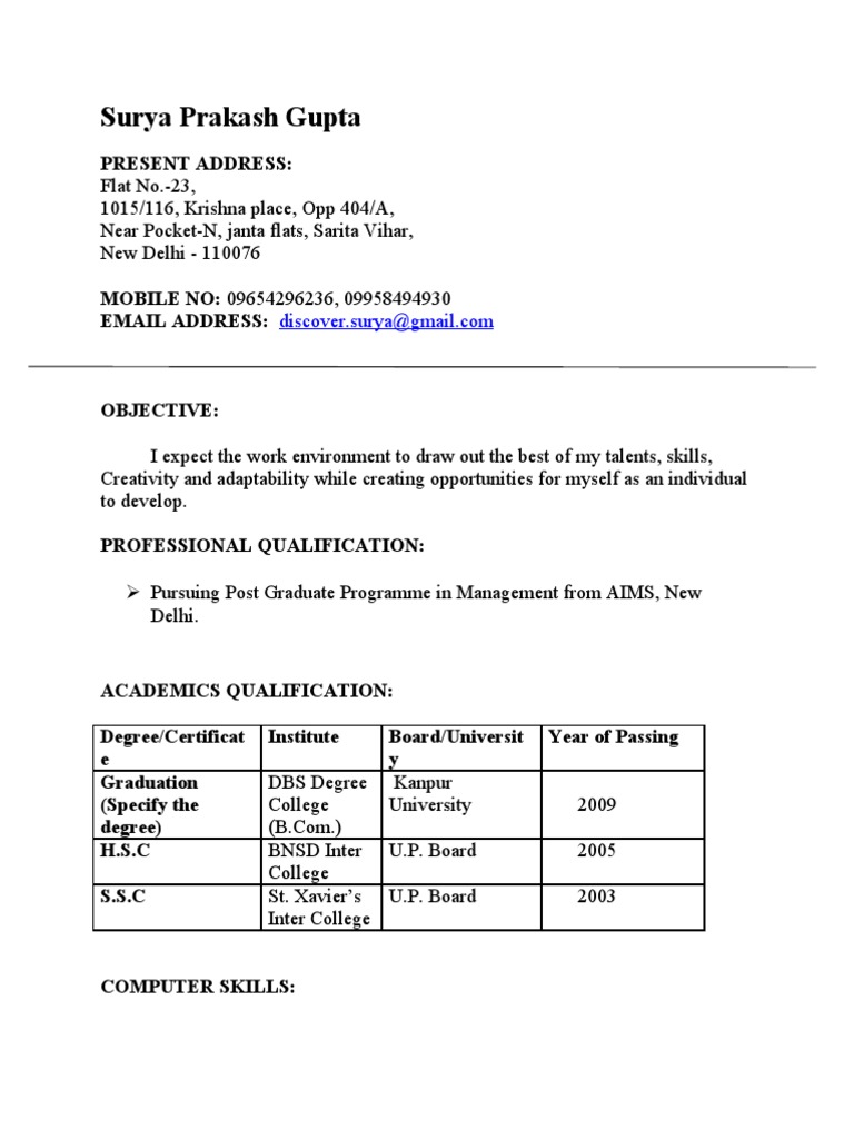 Surya Prakash Gupta Resume | PDF