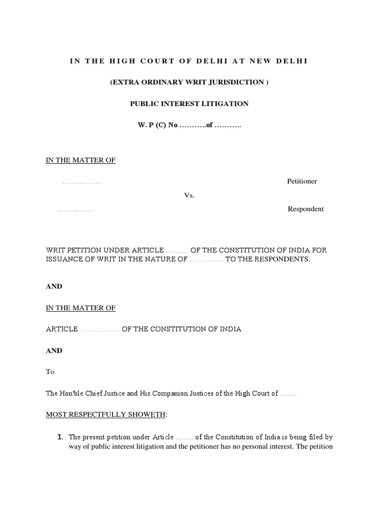 Pil Format Pdf Writ Supreme Courts