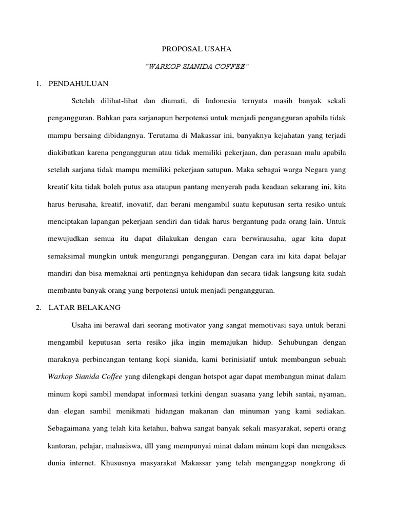 Proposal Usaha Warkop | PDF
