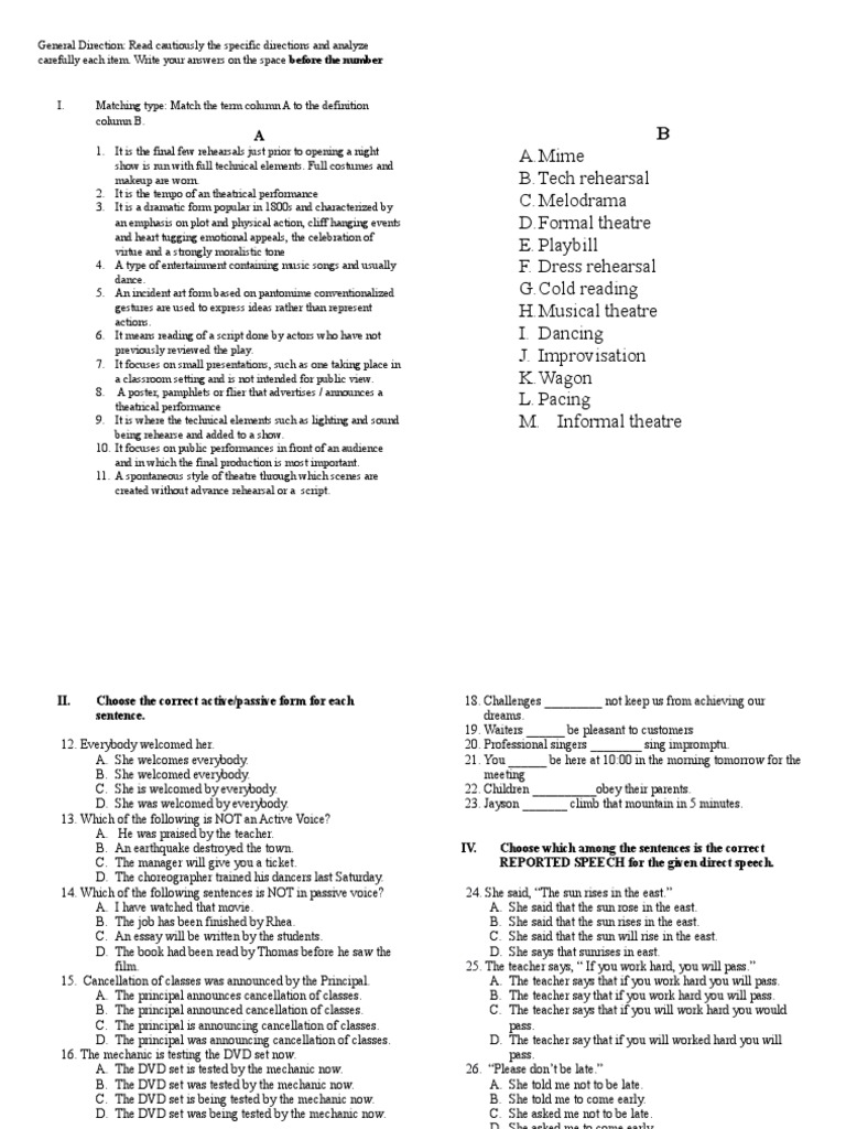 Theatre Terminology and Exercises | PDF | Play (Theatre) | Theatre