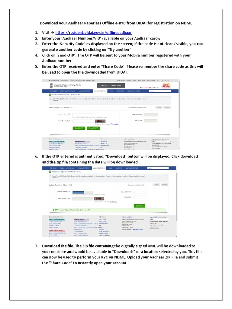Your Aadhaar Paperless Offline e-KYC From UIDAI For Registration On ...