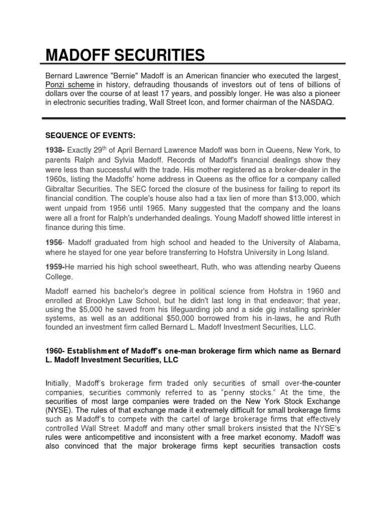 Madoff's Ponzi Scheme: A Timeline | PDF | Bernard Madoff | Ponzi Scheme