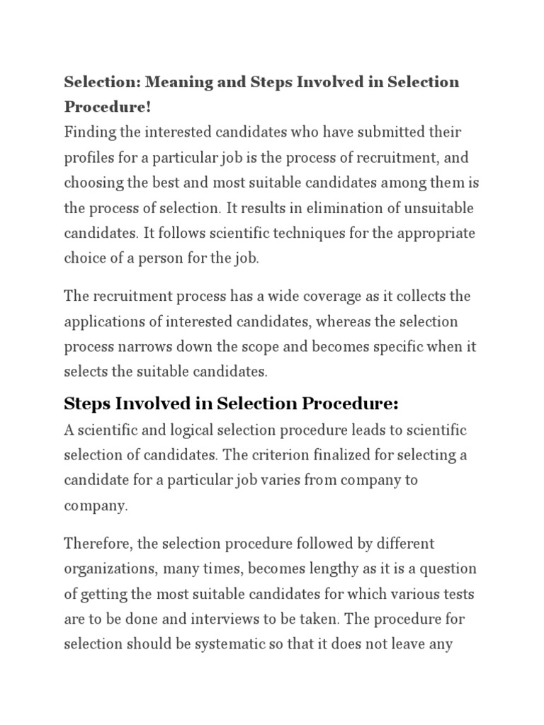 Selection: Meaning and Steps Involved in Selection Procedure! | PDF ...