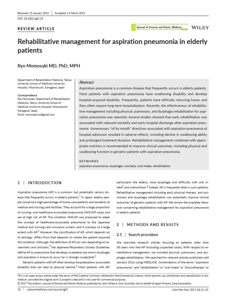 Rehabilitative Management For Aspiration Pneumonia in Elderly Patients ...