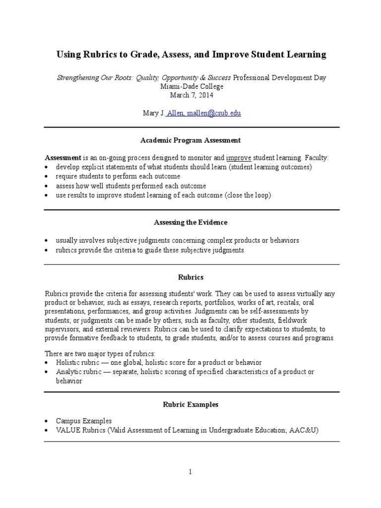 4.1 Rubric Workshop Handout-Mary Allen | PDF | Rubric (Academic ...