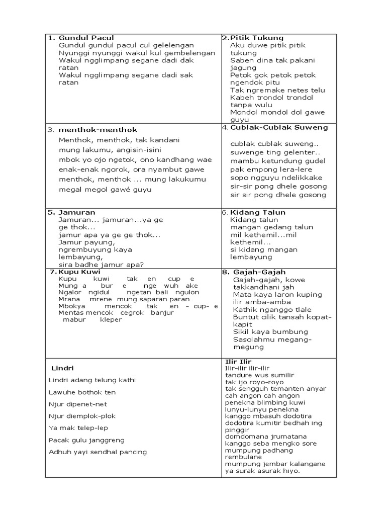 Tembang Dolanan Tradisional Jawa | PDF