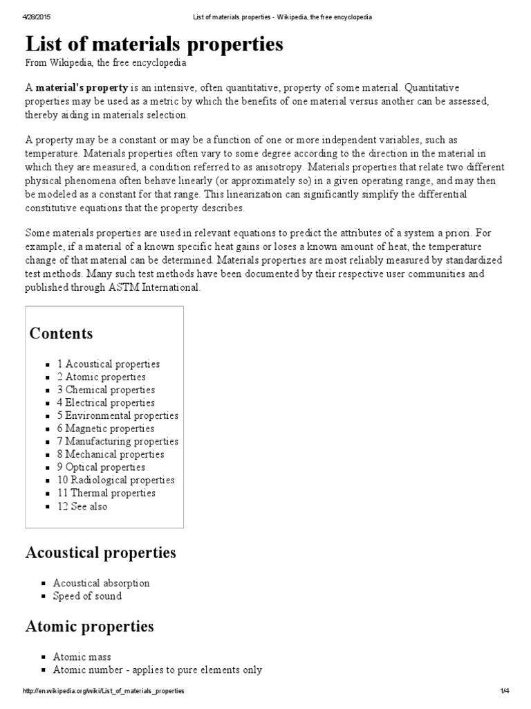 List of Materials Properties: From Wikipedia, The Free Encyclopedia ...