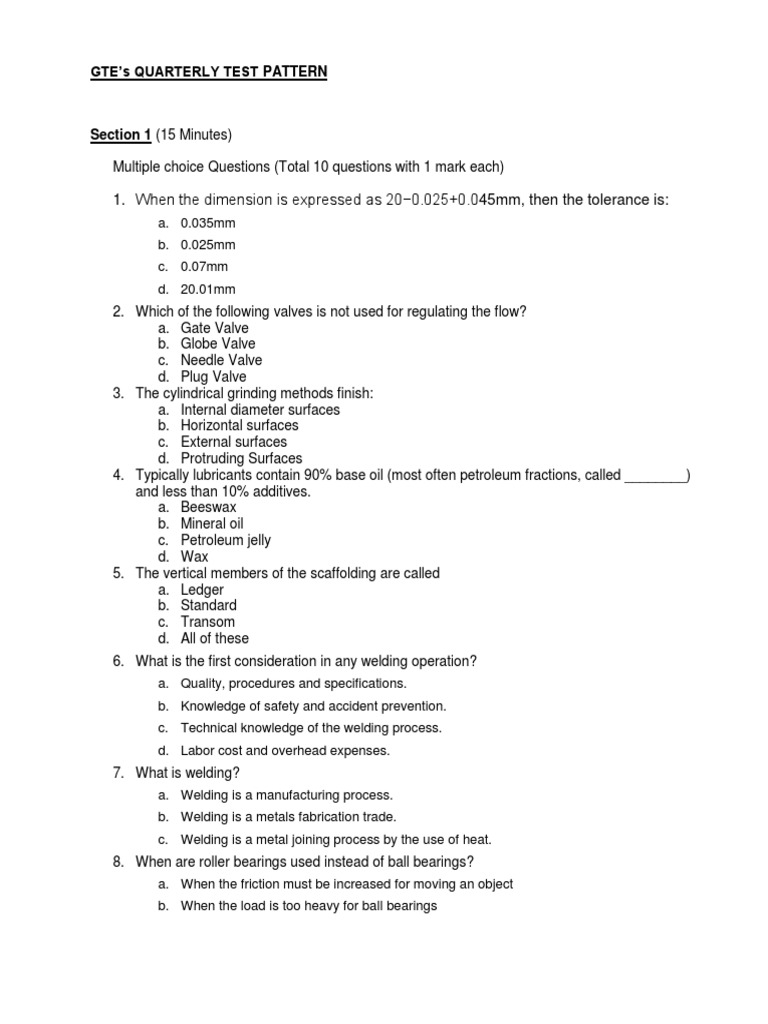 GTE Quarterly Test Pattern Overview | PDF | Bearing (Mechanical) | Valve