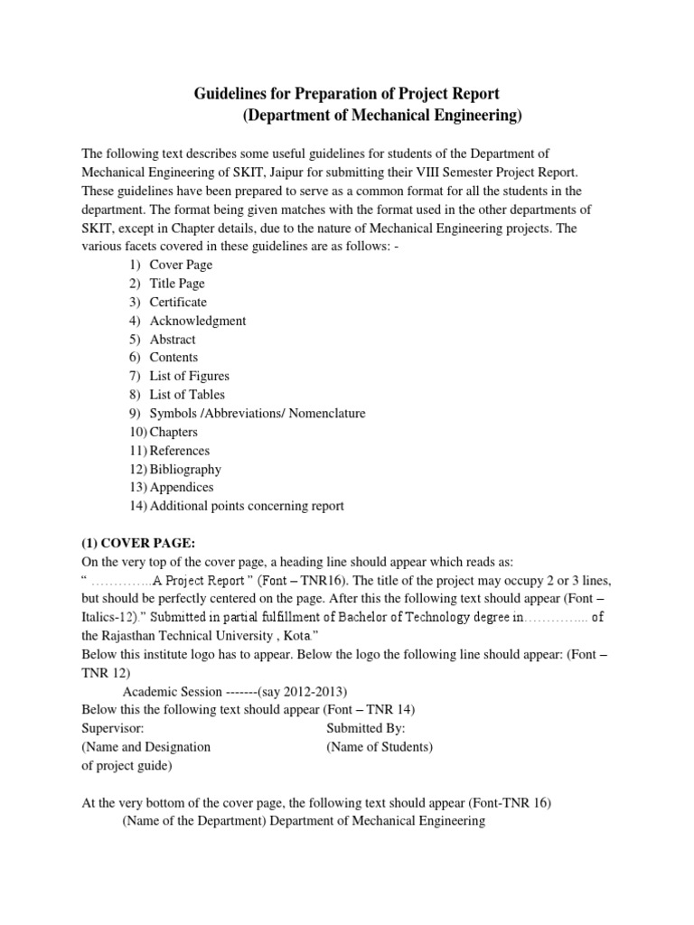 Mechanical Engineering Project Report Guidelines | PDF | Citation | Design