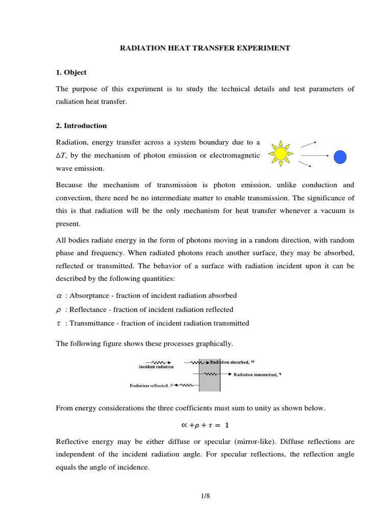 Radiation Heat Transfer Experiment (DR - Kemal Bilen) | PDF | Heat ...