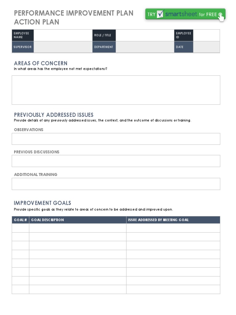 IC Performance Improvement Plan Action Plan Template 9258 | PDF | Goal ...