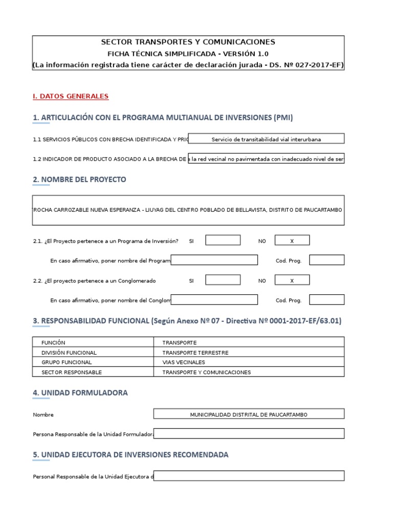 Ficha Tecnica Simplificada Env | PDF | Valor presente neto | Transporte