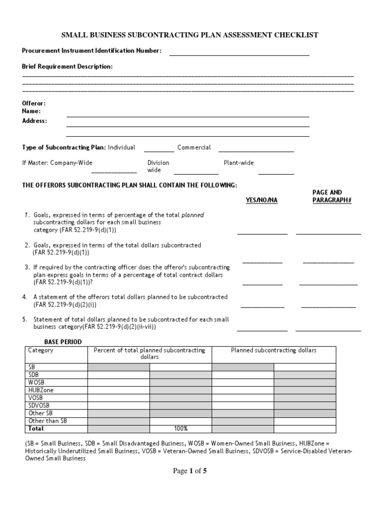 Small Business Subcontracting Checklist | PDF | Offer And Acceptance ...