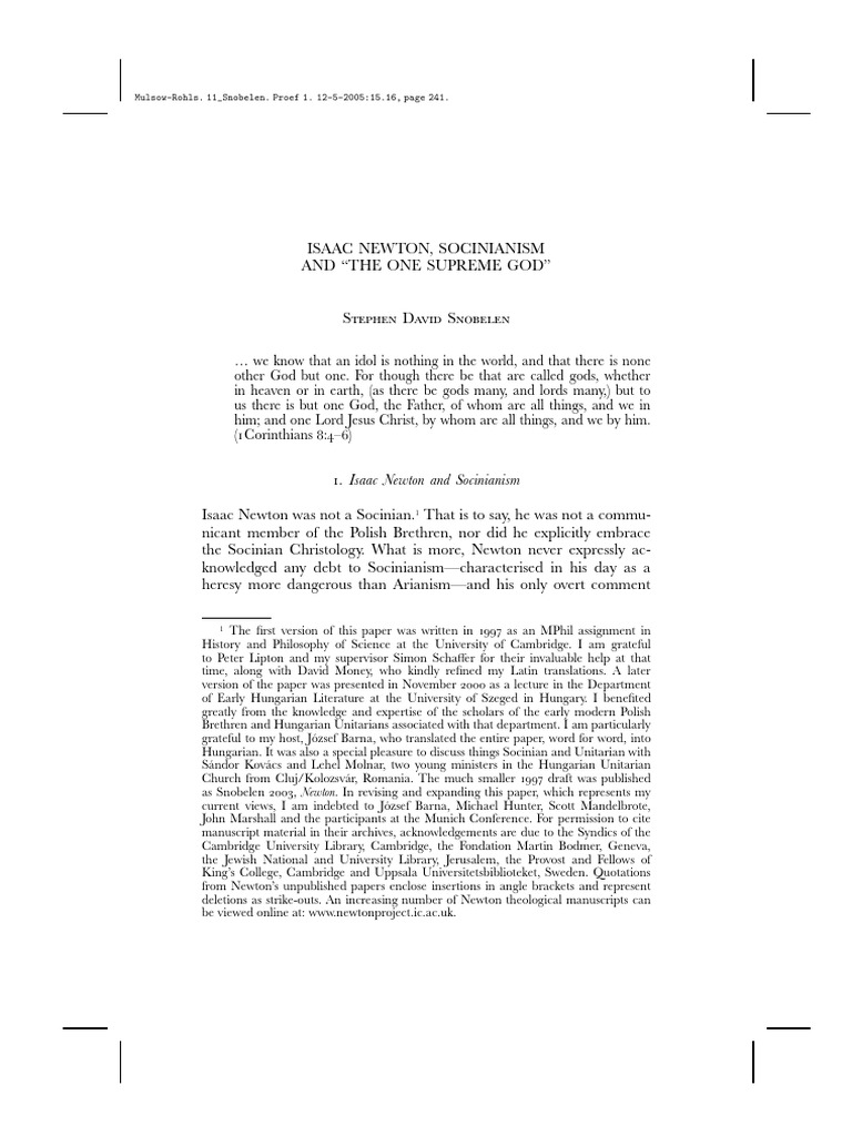 Newton's Theology and Socinianism Insights | PDF | Isaac Newton ...