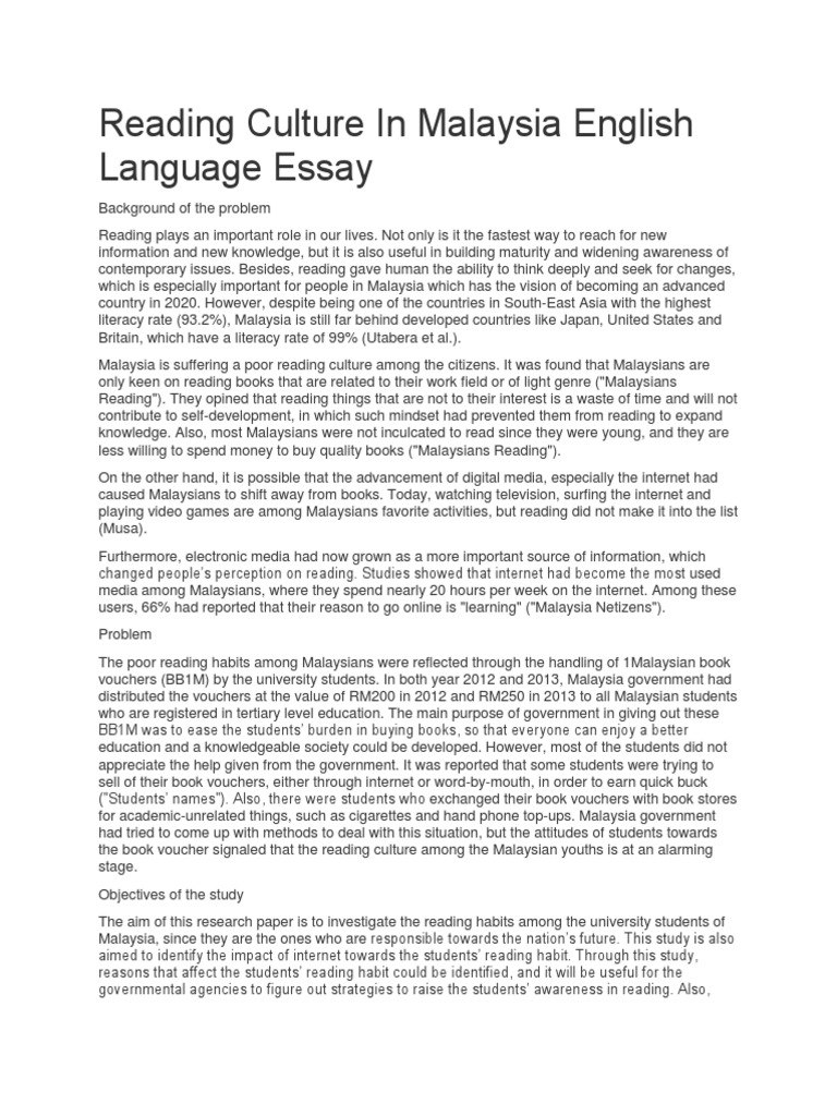 Reading Culture in Malaysia English Language Essay | PDF | Online And ...